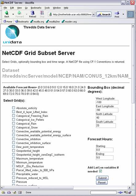 Getting NetCDF atmospheric data from THREDDS Data severs